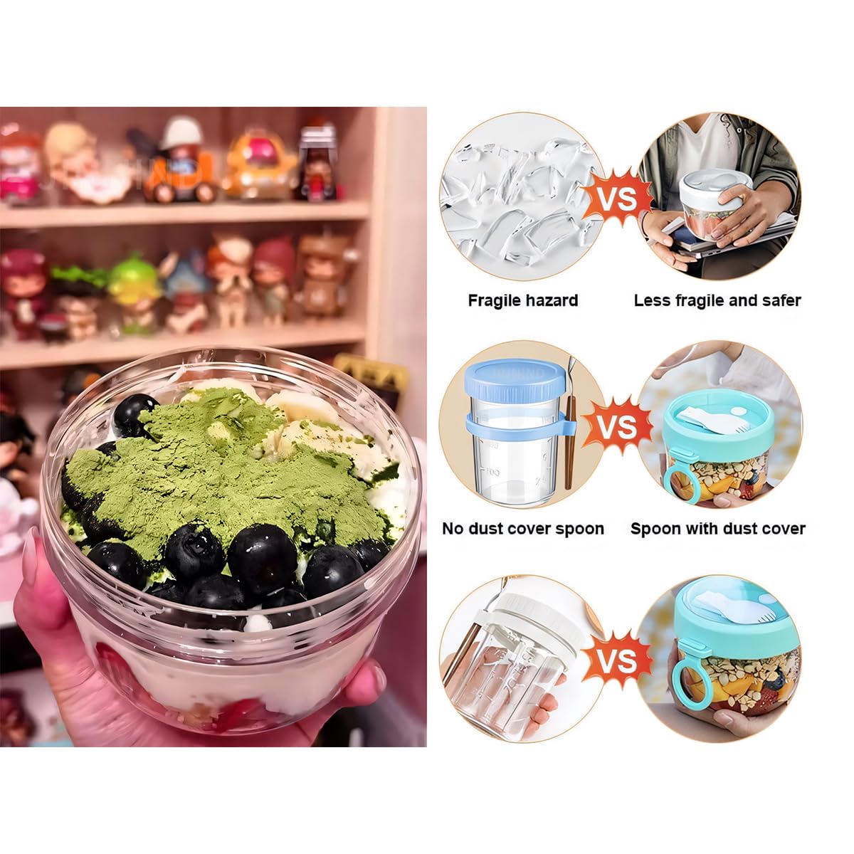 JDPNJSI Airtight Overnight Oats Containers with Lids and Spoons - Perfect for Meal Prep and Breakfast on the Go - Clear containers Keep Food Fresh and Visible