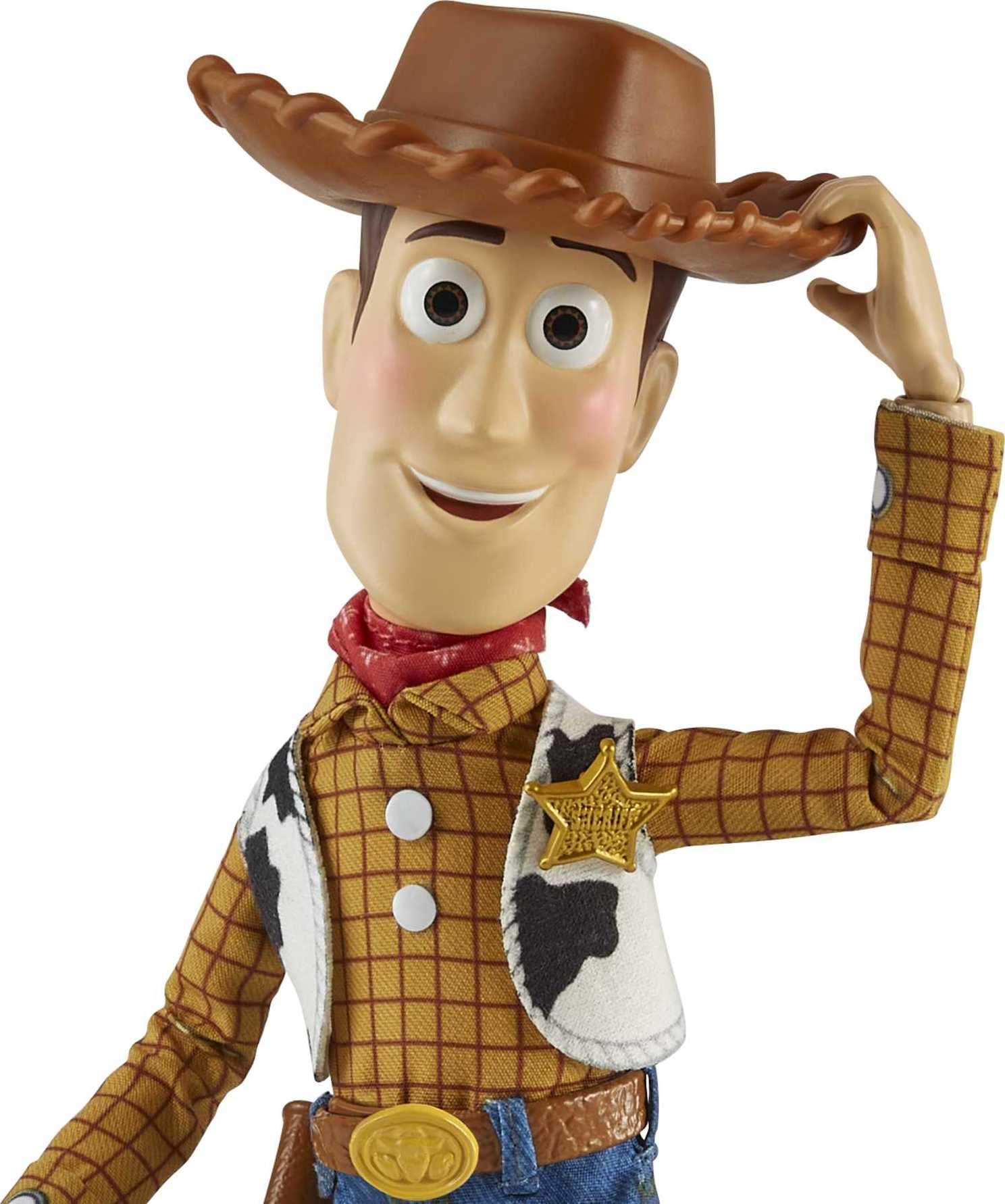 Mattel Pixar Spotlight Series Woody Figure, Disney Pixar Toy Story Collectable, 9.2-in Tall with 2 Hand Sets, 2 Expressions, Articulation & Display Box with Reversible Background