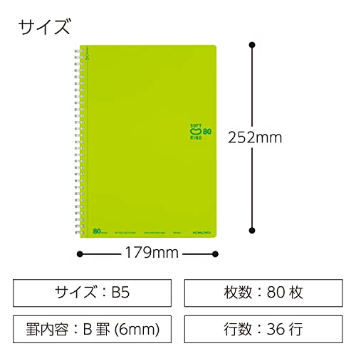 KOKUYO Spiral Lined Notebook, 10'' x 7'' Pastel Journal B5 Soft Ring Notebooks with Dot 6 mm Ruled, 80 Sheets, Light Green 1 Subject Notebook, Note Taking for School. Japan Import (SU-SV308BT-LG)