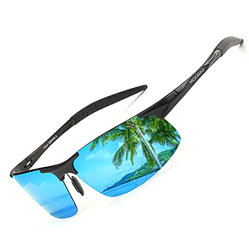 MOORAY Mens Polarized Sports Sunglasses UV Protection Sunglasses for Men Cycling Driving Fishing(Blue,Black)