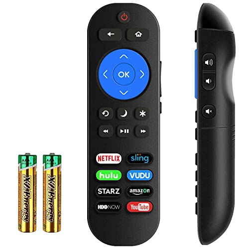 Universal TV Remote for Roku TV, for TCL Hisense Onn Sanyo Philips Sharp JVC Hitachi Element Roku TV Remote, TV Remote with Netflix Sling Hulu Vudu Starz Amazon HBONOW YouTube Buttons with Batteries