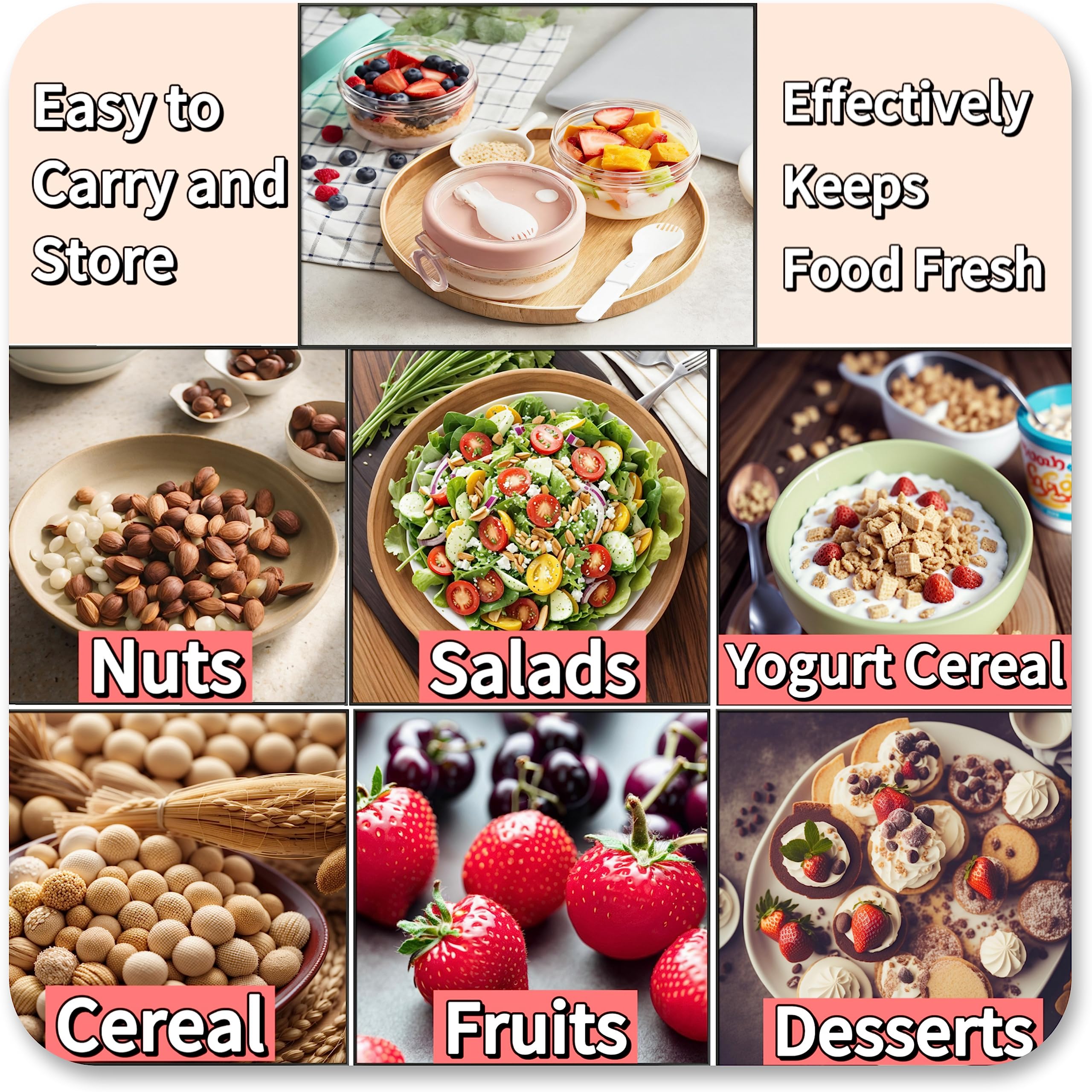 JDPNJSI Airtight Overnight Oats Containers with Lids and Spoons - Perfect for Meal Prep and Breakfast on the Go - Clear containers Keep Food Fresh and Visible