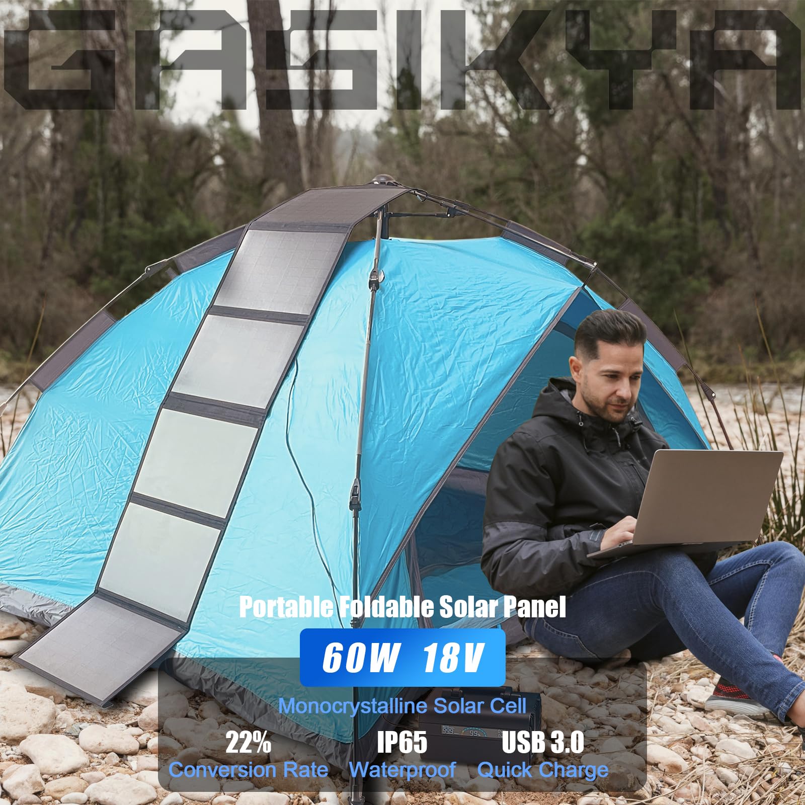 Portable Solar Panel –60W Foldable Solar Panel for Camping with 5V USB and 18V DC Output - Perfect for Camping Charging Phones Tablets & Outdoor Devices–Compatible with Solar Generators Power Stations