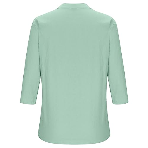 KSODFNXH 3/4 Length Sleeve Womens Tops Summer Solid Color V-Neck Button Down Shirts Casual Linen Plus Size Short Sleeve