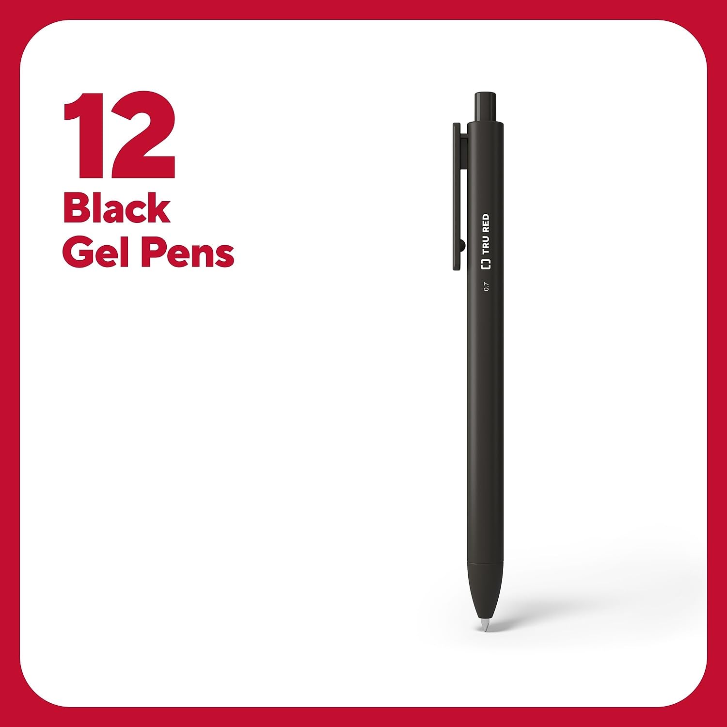STAPLES TRU RED Retractable Quick Dry Gel Pens, Black, 0.7mm Medium Point (1 Dozen Pens) – Smooth-Flowing Black Ink Pen with Full Rubberized Barrel for Comfort, Acid-Free Gel Pens