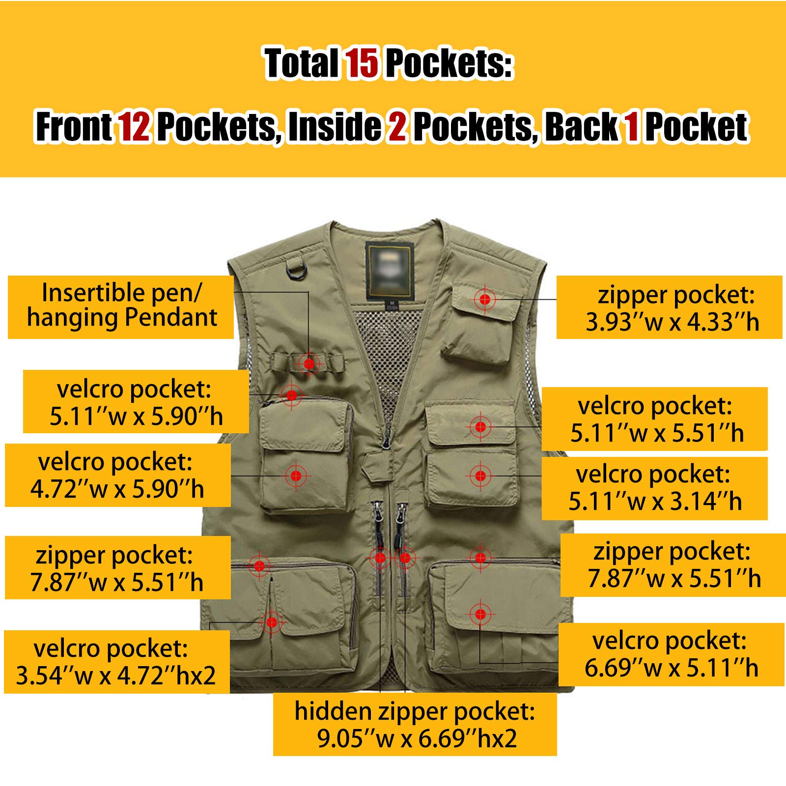Flygo Men's Multi-Pocket Outdoor Quick Dry Mesh Fishing Safari Photo Work Vest (Large, Black)