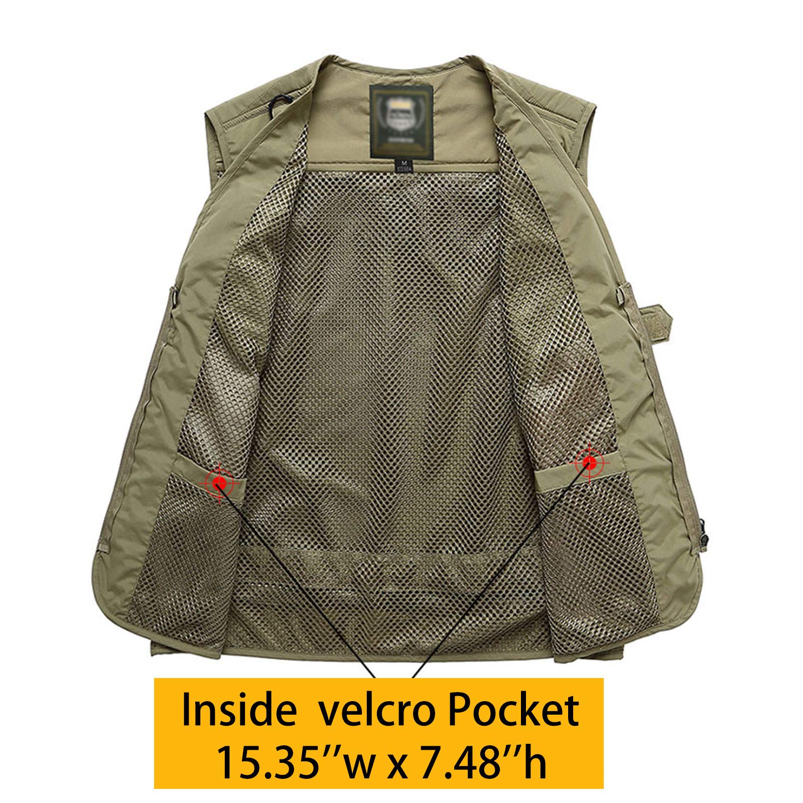 Flygo Men's Multi-Pocket Outdoor Quick Dry Mesh Fishing Safari Photo Work Vest (Large, Black)