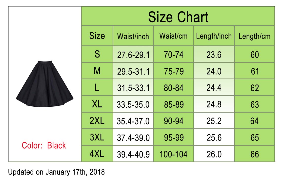 KILLREAL Women's Casual Knee Length High Waisted Flare Midi A Line Full Circle Formal Skirt Plus Size Black XXXX-Large