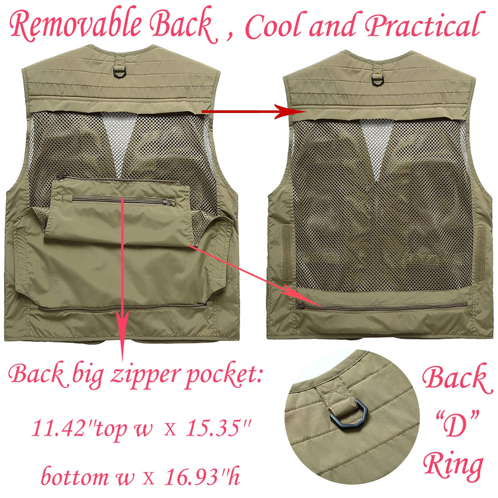 Flygo Men's Multi-Pocket Outdoor Quick Dry Mesh Fishing Safari Photo Work Vest (Large, Black)