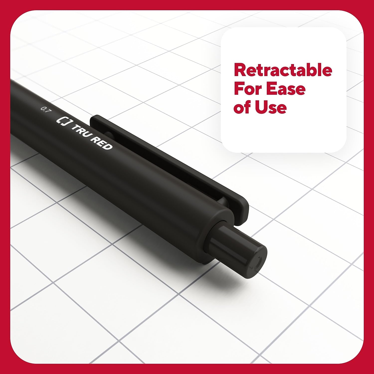 STAPLES TRU RED Retractable Quick Dry Gel Pens, Black, 0.7mm Medium Point (1 Dozen Pens) – Smooth-Flowing Black Ink Pen with Full Rubberized Barrel for Comfort, Acid-Free Gel Pens