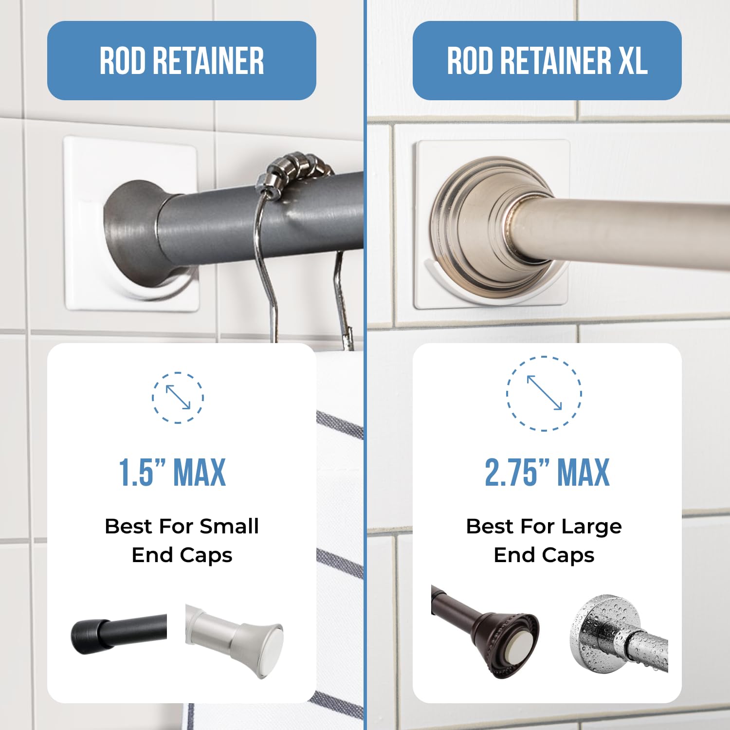 Adherion Adhesive Shower Curtain Rod Holder | Rod Retainer | Bathroom Tension Rod Wall Mount Brackets | No Drilling | Stick On | 3M Adhesive | White | 2 Pack | Shower Curtain Rod not included |