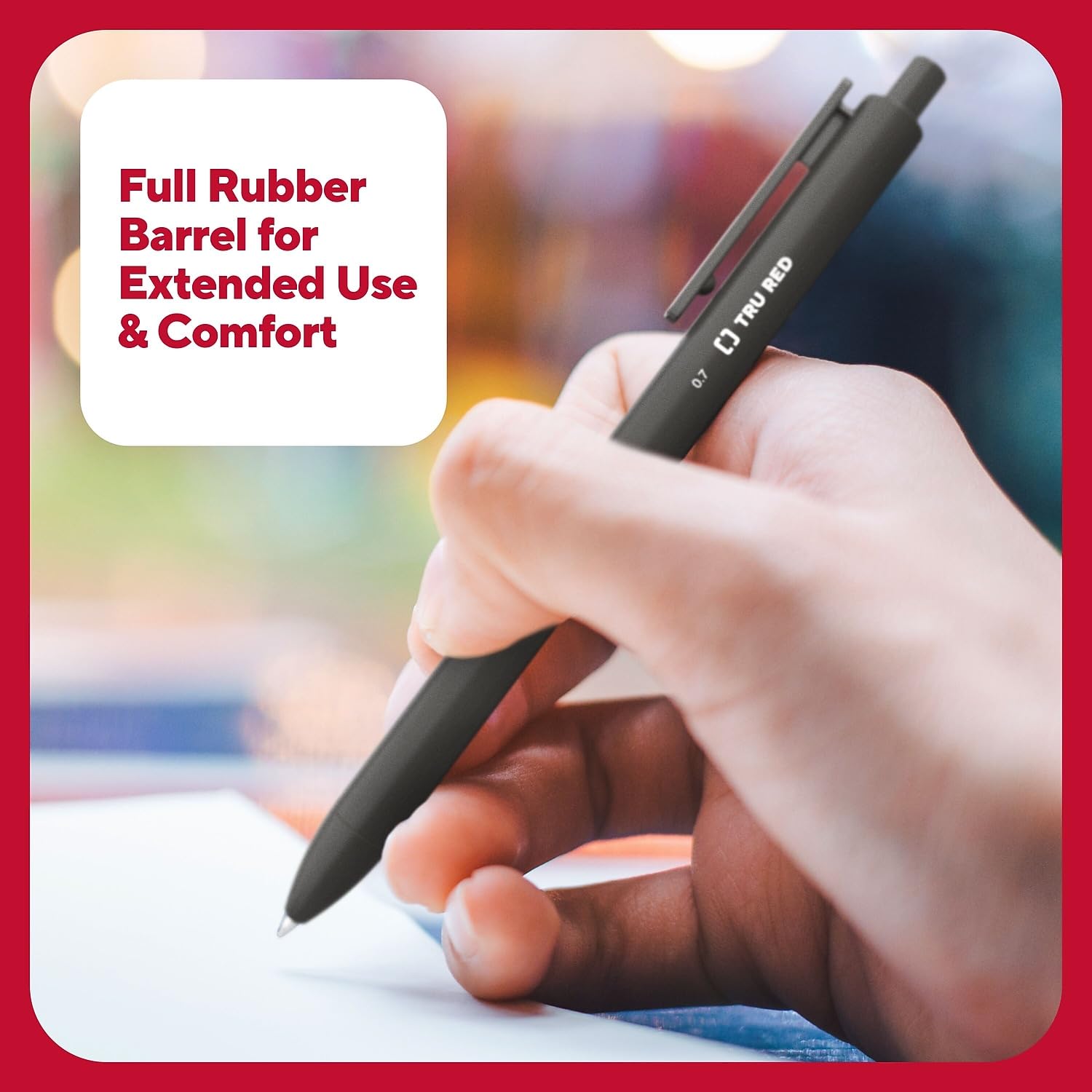 STAPLES TRU RED Retractable Quick Dry Gel Pens, Black, 0.7mm Medium Point (1 Dozen Pens) – Smooth-Flowing Black Ink Pen with Full Rubberized Barrel for Comfort, Acid-Free Gel Pens