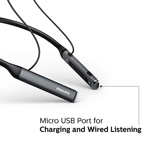 Philips Audio Wireless Neckband Headphones PN505 with Active Noise Canceling, Voice Assistance, Up to 14hours Play time, Hi-Res Audio (TAPN505BK), Black (Renewed)