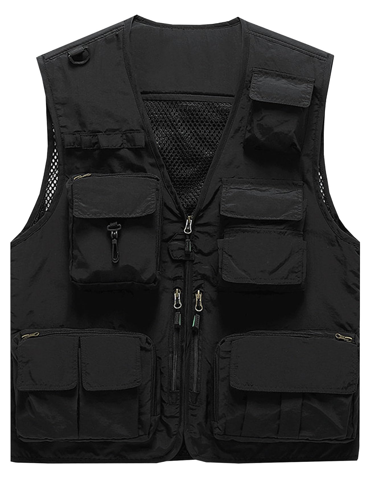 Flygo Men's Multi-Pocket Outdoor Quick Dry Mesh Fishing Safari Photo Work Vest (Large, Black)