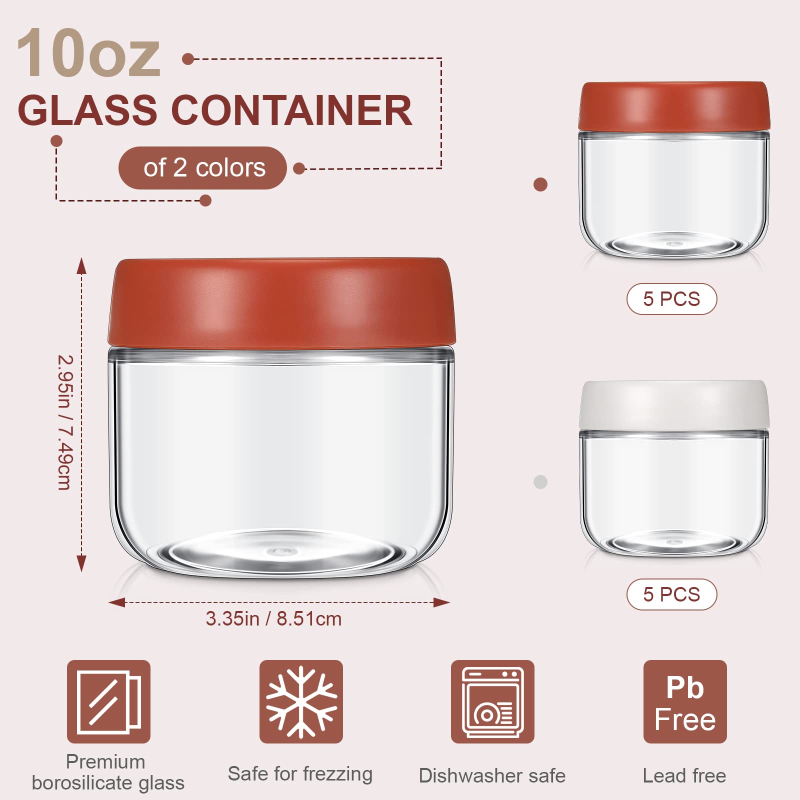 Zubebe 10 Pack 10oz Glass Jar with Lids Overnight Oats Container with Lid Wide Mouth Glass Mason Jars Airtight Yogurt Jars for Food Prep Condiment Salad Storage Refrigerator Dishwasher Safe