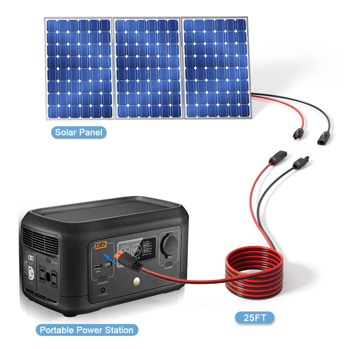 ELFCULB 10AWG Solar to XT60i Charging Cable Solar Panel Extention Cable for Portable Power Station River 600 Solar Generator Battery Pack(25FT)