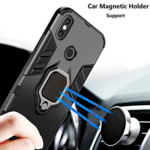 for Huawei Y7 2019 Case,Hybrid Heavy Duty Shockproof Armor Dual Layer Protection Defender Back Case Cover for Huawei Y7 2019 Tempered Glass Screen Protector (Black) (Black)