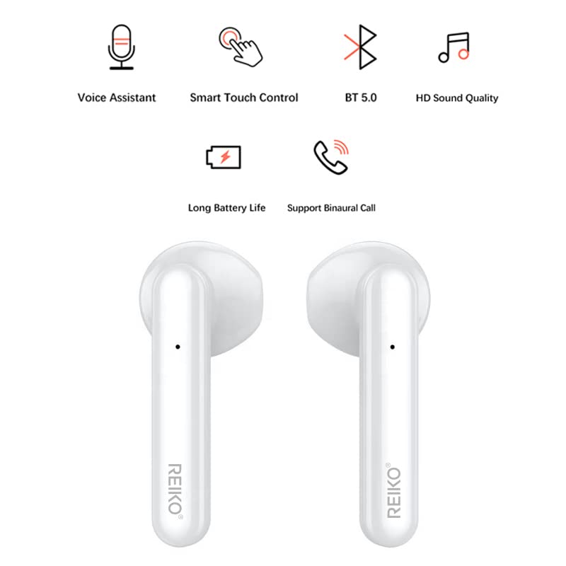 TWS Wireless Bluetooth 5.0 Earbuds with Charging Case for Samsung Galaxy A12, in-Ear Earphones Headset with Mic and Touch Control - White