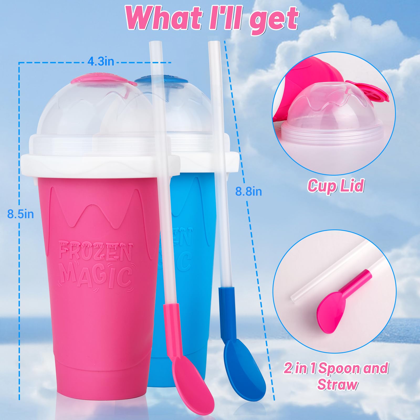 Slushie Maker Cup Frozen Magic: TIK TOK Smoothies Cooling Cup, Double Layer Silica Cup, DIY Homemade Slushies, Portable Squeeze Icy Milkshake Cup Gift for Childrens