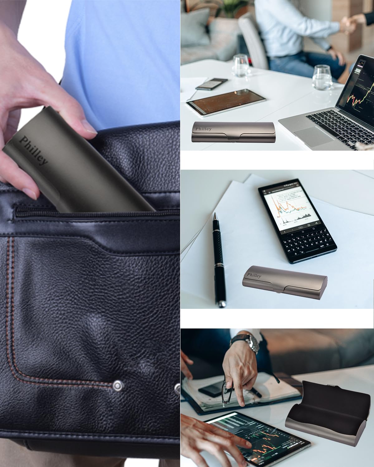 Philley Aluminum Ultra-Light Eyeglass Case Hard Shell Nearsighted Glasses Case for Women & Men(Gun Grey)