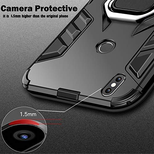 for Huawei Y7 2019 Case,Hybrid Heavy Duty Shockproof Armor Dual Layer Protection Defender Back Case Cover for Huawei Y7 2019 Tempered Glass Screen Protector (Black) (Black)