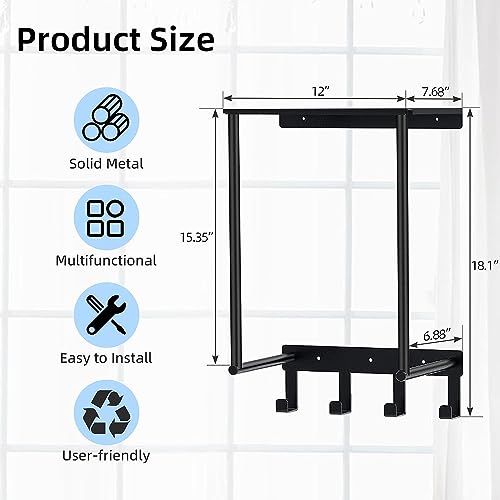 Camping Chair Storage, Metal Camping Chair Holder for Garage with 4 Hooks, Beach Chair and Umbrella Wall Storage Rack, Black