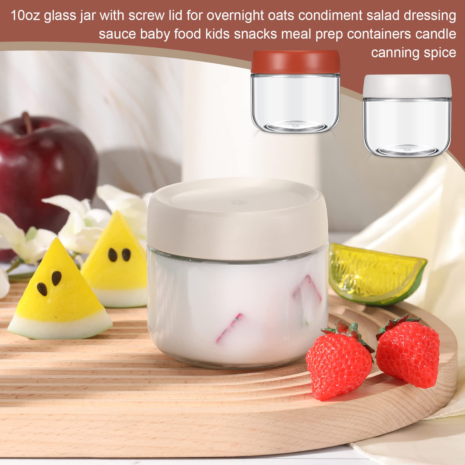 Zubebe 10 Pack 10oz Glass Jar with Lids Overnight Oats Container with Lid Wide Mouth Glass Mason Jars Airtight Yogurt Jars for Food Prep Condiment Salad Storage Refrigerator Dishwasher Safe