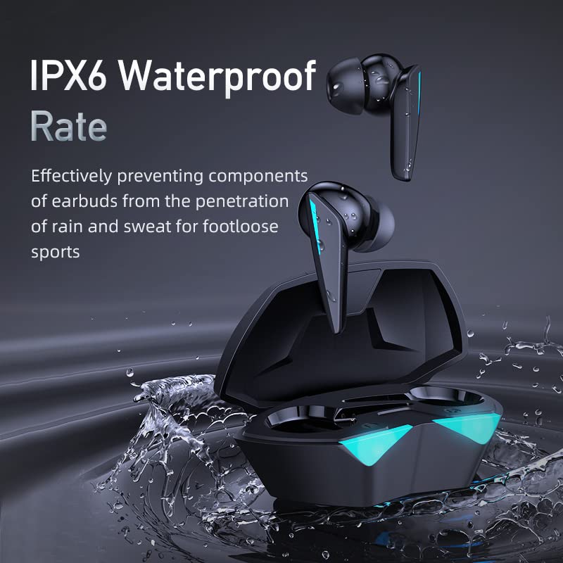 Wireless Gaming Earbuds with Blue Breathing Lights, 65ms Ultra-Low Latency Bluetooth Earbuds, Bluetooth 5.3 chip Dual Modes(Game/Music), HiFi Bass Surround Stereo Sound, 35Hours Playtime(White)