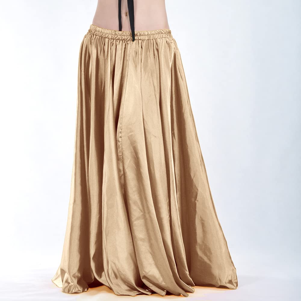 VNOEVW Womens 38" Satin Full Shiny Long Dance Skirt for Latin Halloween Belly Dance Church Performance (Dark Gold)
