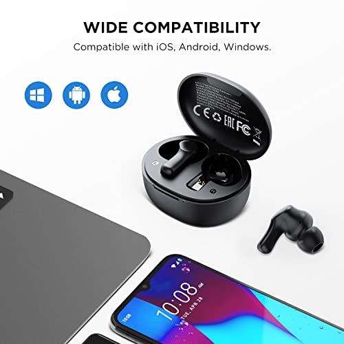 HTC True Wireless Earbuds 1 Bluetooth 5.1 with USB-C Charging Case, 32-Hour Playtime, Built-in Microphone with ENC, Touch Control Wireless Earbuds- Black