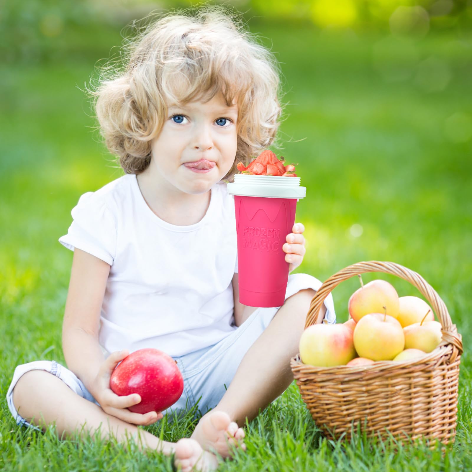 Slushie Maker Cup Frozen Magic: TIK TOK Smoothies Cooling Cup, Double Layer Silica Cup, DIY Homemade Slushies, Portable Squeeze Icy Milkshake Cup Gift for Childrens