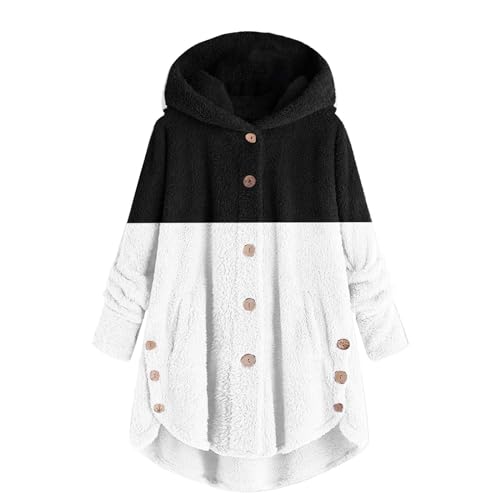 JDHUFEI Coats Coats Winter Coats for Women Fashion Plus Size Sweaters Loose Fit Long Sleeve Tops Color Patchwork Hooded Jacket Sweatshirt