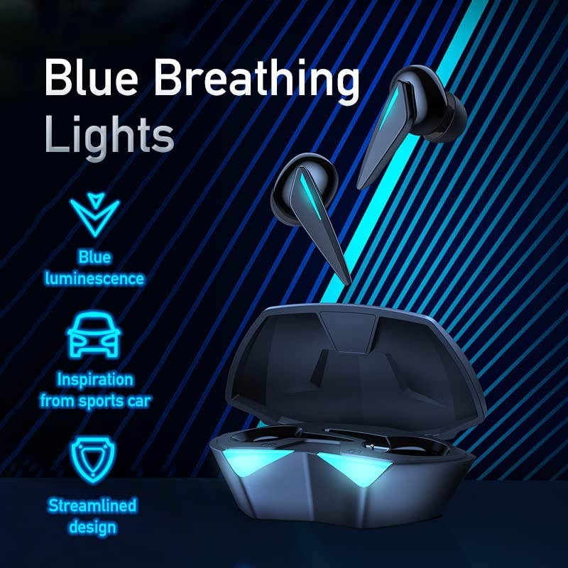 Wireless Gaming Earbuds with Blue Breathing Lights, 65ms Ultra-Low Latency Bluetooth Earbuds, Bluetooth 5.3 chip Dual Modes(Game/Music), HiFi Bass Surround Stereo Sound, 35Hours Playtime(White)