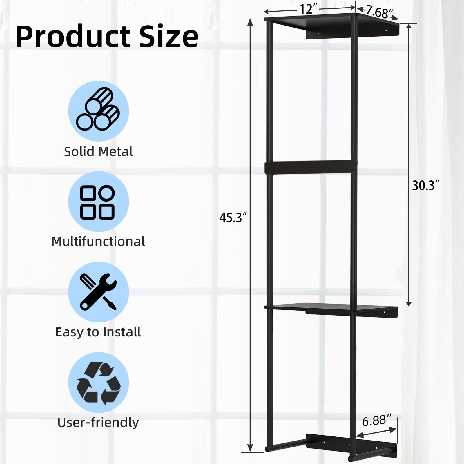 Camping Chair Wall Storage for Garage, Metal Camping Chair Storage Rack Wall Holder, Double Layer Wall Mount, Stainless Steel, Beach Chair Rack, Umbrella Holder, Organizer, Black