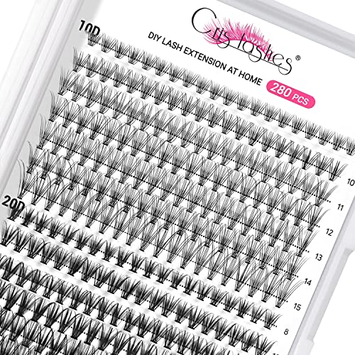 280 PCS Individual Lashes Cluster DIY Lash Clusters 10D 20D D Curl 8-15mm Cluster Lashes DIY Individual Eyelashes Lashes Wisps Reusable Soft Mini Cluster Eyelash Extensions at Home (10D/20D D 8-15mm)