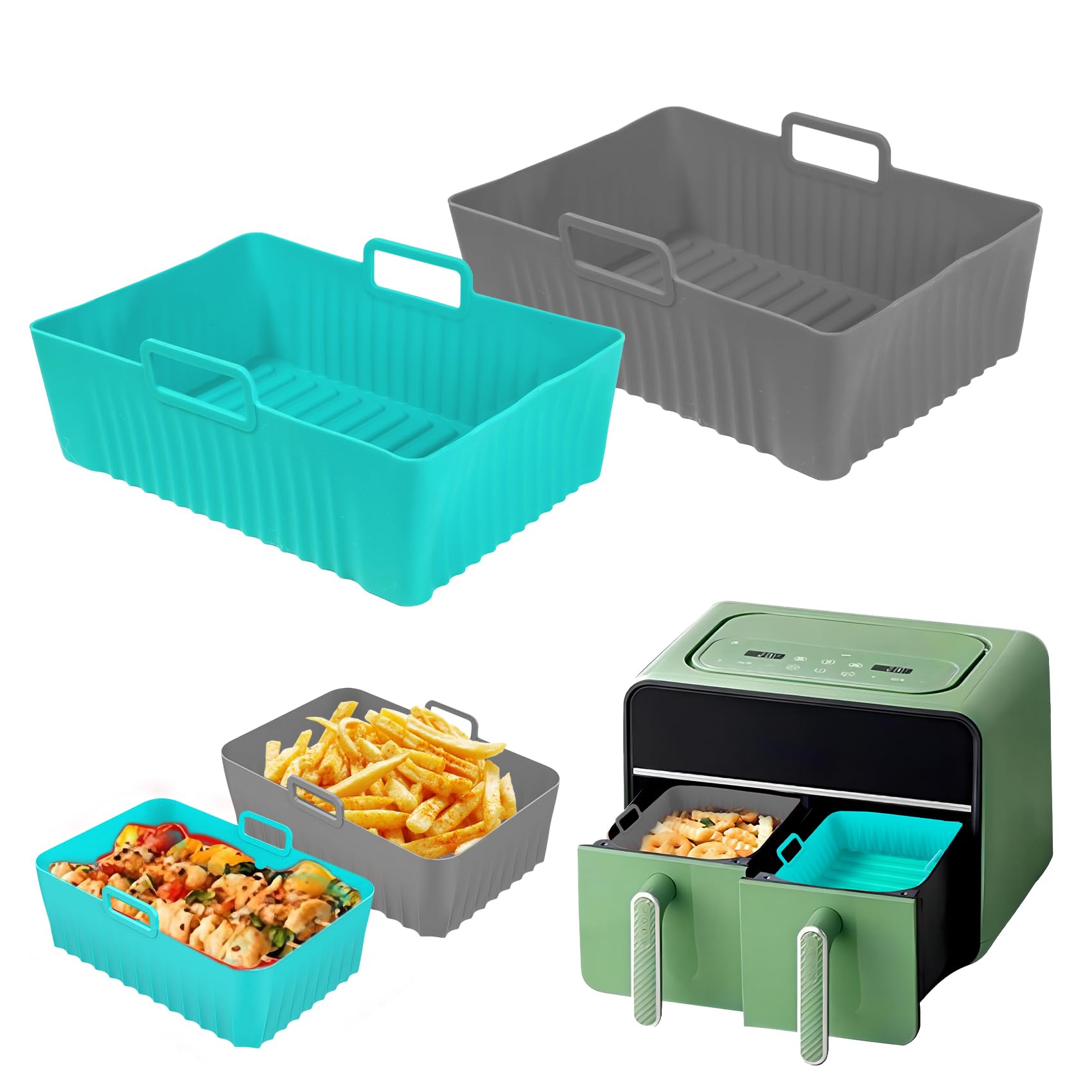 Air Fryer Silicone Liners, Reusable Air Fryer Liners for Ninja Foodi DZ201/DZ401, 8.5Inch Extra Large Air Fryer Liners, Food-Grade BPA Free, Oven Air fryer Accessories (2 PACK)