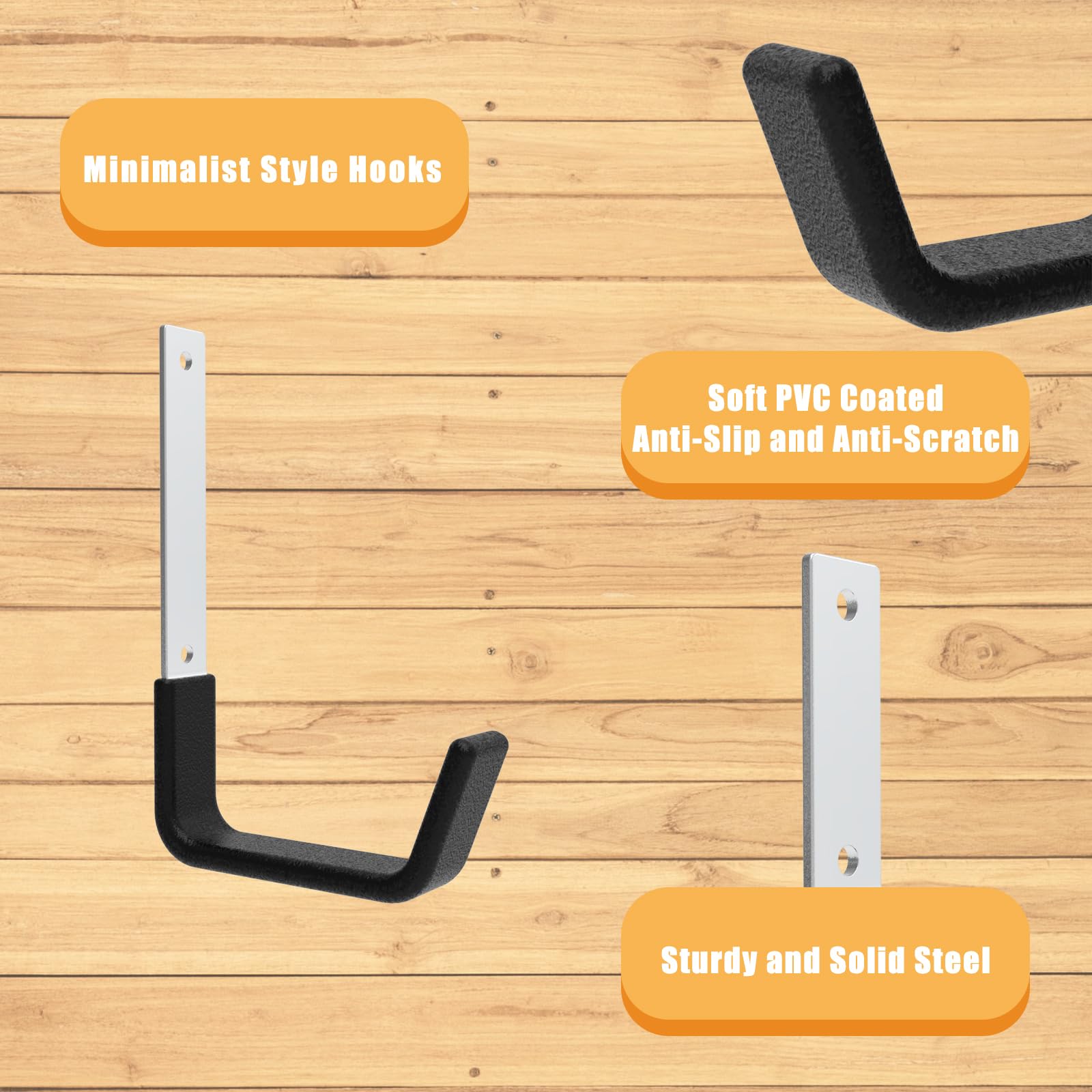 Juformin Heavy Duty Utility Hooks for Garage Storage Utility Hooks Wall Mount,Garage Hooks Heavy Duty,Garage Wall Hooks,Hose Holder,Bike Hooks,Ladder Hooks,Leaf Blower Hanger (6 Medium)