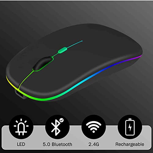 UrbanX 2.4GHz & Bluetooth Mouse, Rechargeable Wireless Mouse for Huawei Enjoy 20 SE Bluetooth Wireless Mouse for Laptop/PC/Mac/Computer/Tablet/Android RGB LED Onyx Black