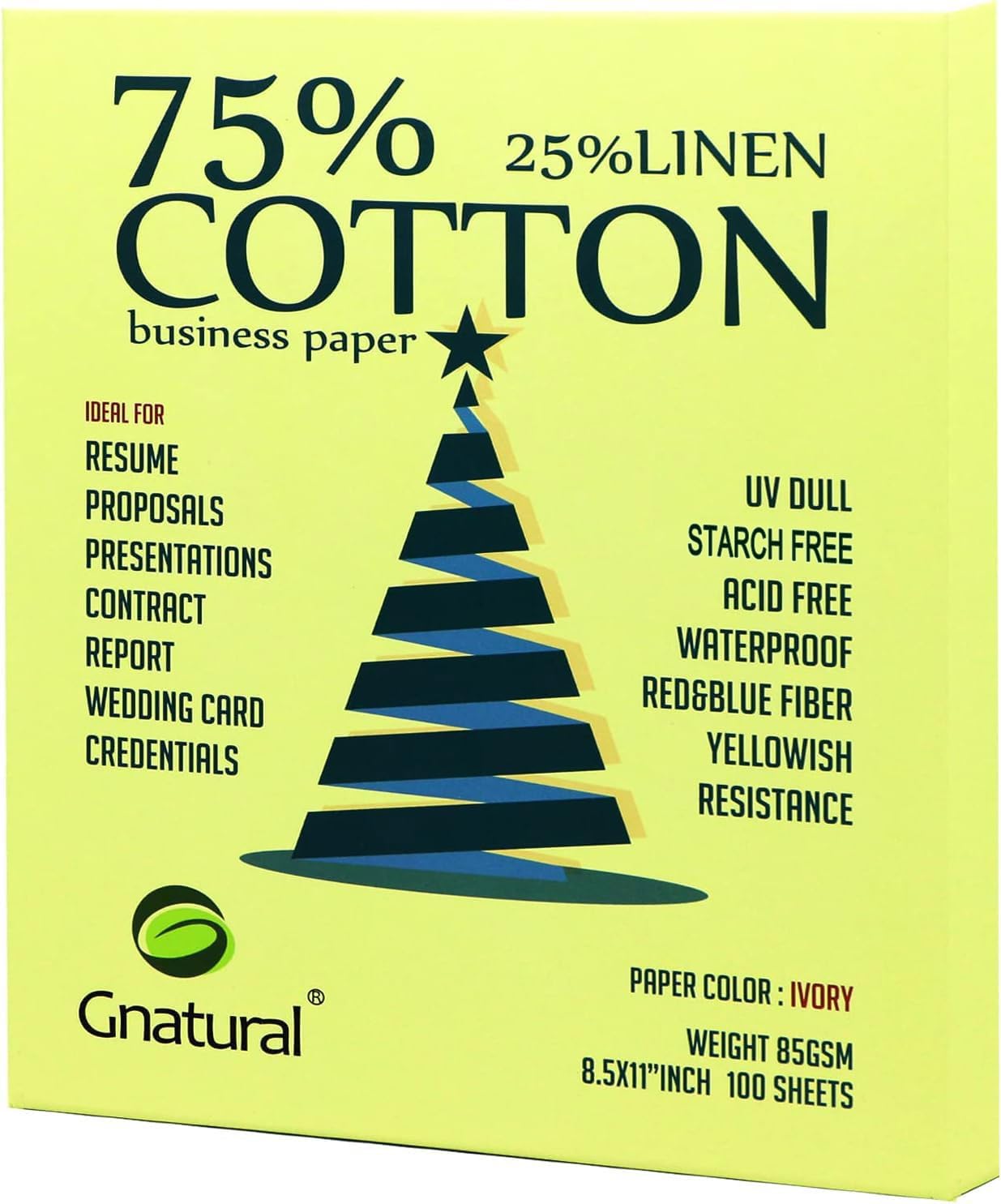 75% Cotton 25% Linen Paper, 85gsm Inkjet Printing Paper, 8.5"x11" Ivory Color Resume Paper,100 Sheets Won't Get Wet Cotton Paper