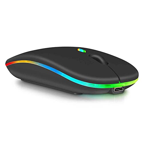UrbanX 2.4GHz & Bluetooth Mouse, Rechargeable Wireless Mouse for Huawei Enjoy 20 SE Bluetooth Wireless Mouse for Laptop/PC/Mac/Computer/Tablet/Android RGB LED Onyx Black