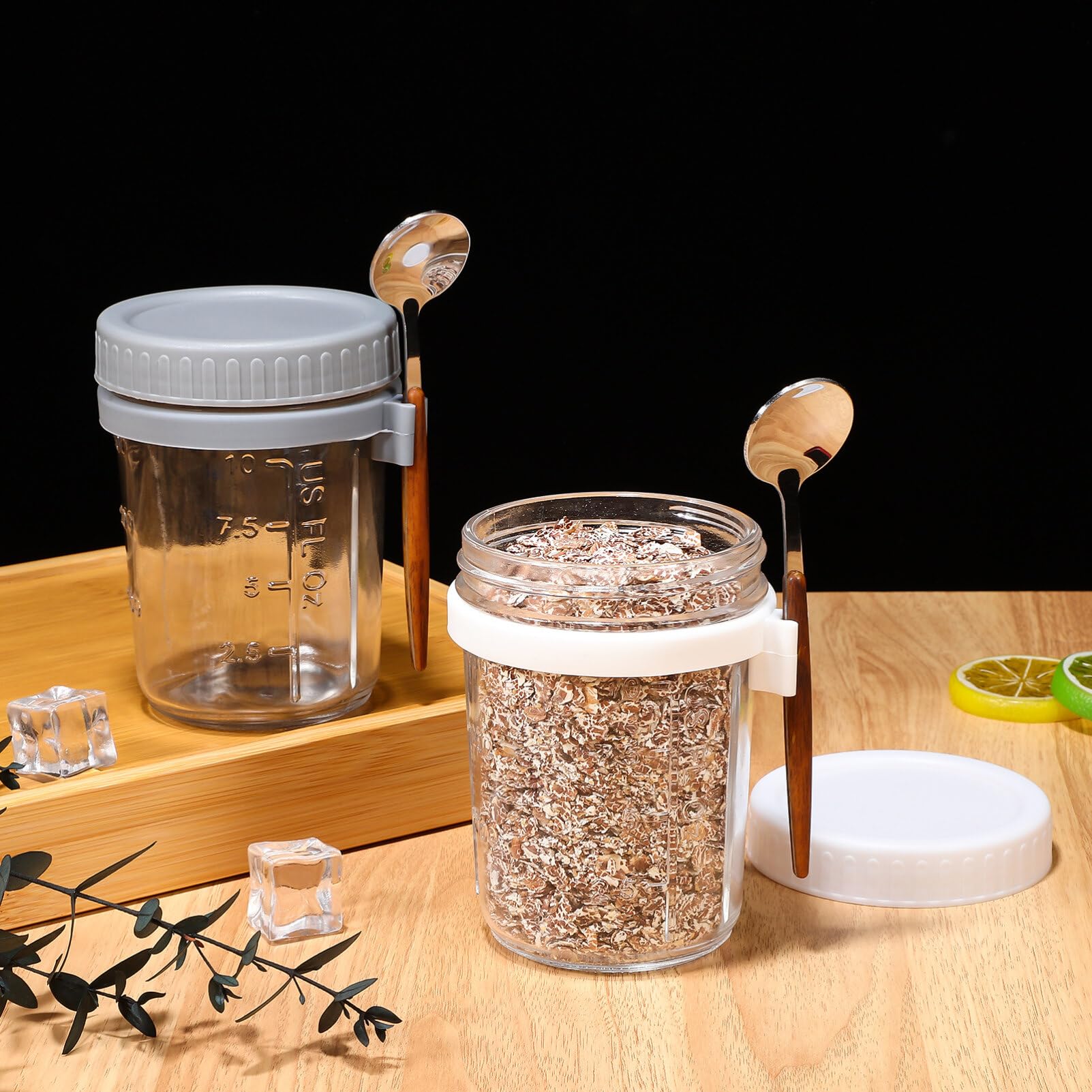 Luxshiny 4PCS Overnight Oats Containers, 14 oz Meal Prep Jars Glass Overnight Oats Jar With Lids And Spoons Large Mouth Mason Jars for Yogurt Milk Cereal