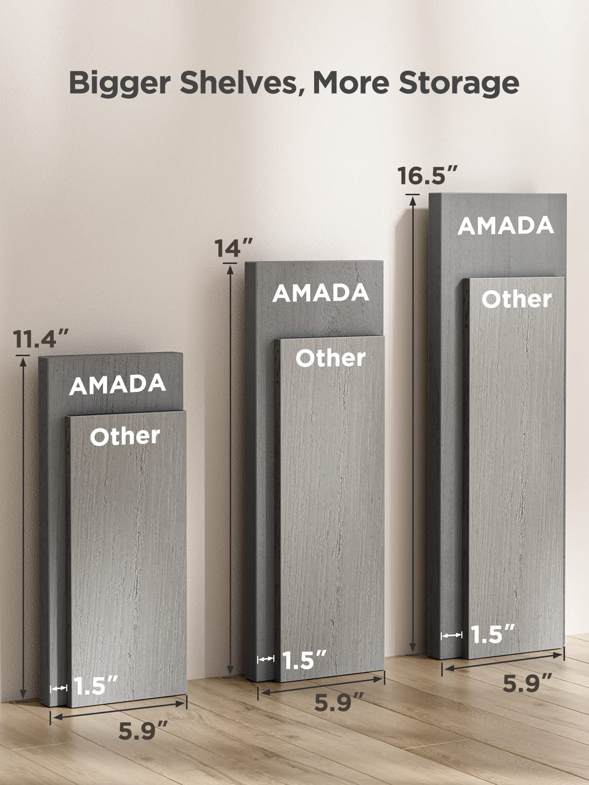 AMADA HOMEFURNISHING Floating Shelves Wall Mounted Set of 3, Rustic Wood Wall Shelves for Bedroom, Bathroom, Living Room, Kitchen, Laundry Room Storage & Decoration, Gray
