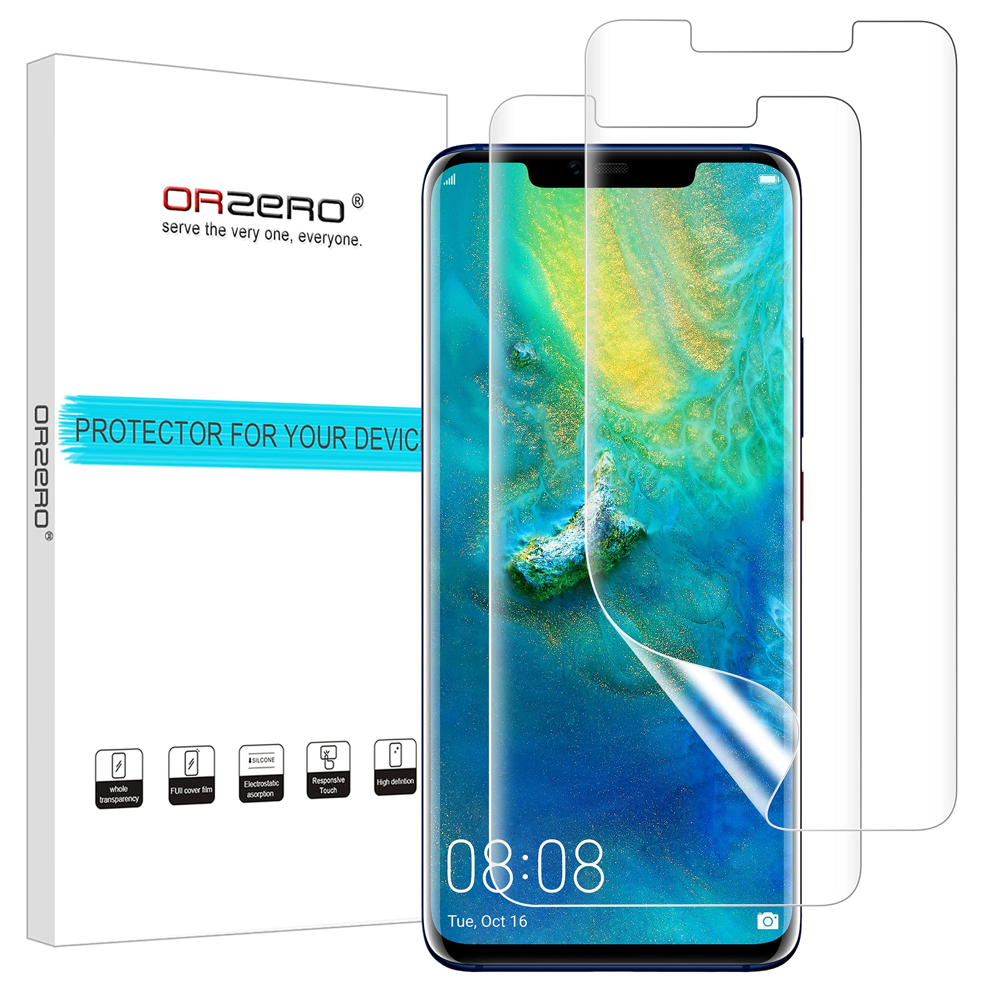 Orzero (2 Pack) Soft TPU Screen Protector Compatible for Huawei Mate 20 Pro, HD Premium Quality Edge to Edge (Full Coverage) High Definition Anti-Scratch Bubble-Free