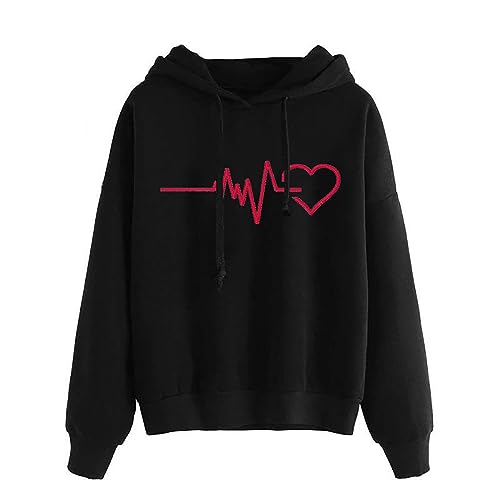 KSODFNXH Womens Sweatshirt Solid Color Heart Printed Drawstring Button Up Sweatshirts Casual Fashion Long Sleeve Hoodies