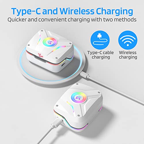 LTC SS-503 TWS Wireless Earbuds, Bluetooth 5.1 in-Ear Earphones with Wireless Charging Case IPX4 Waterproof, Built-in Mic RGB Stereo Headphones for Sport, Gaming, White