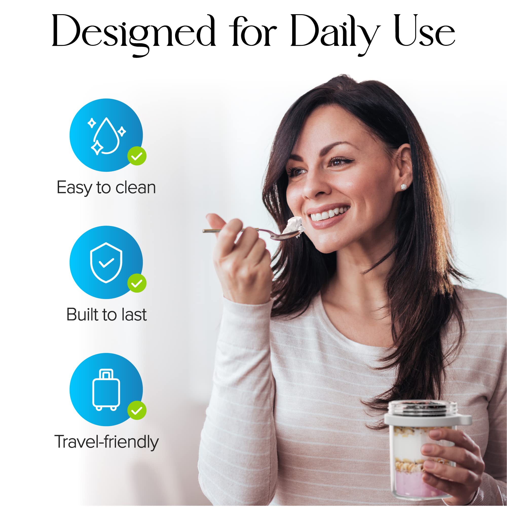 Overnight Oats Containers With Lid And Spoons | Mason Jars For Overnight Oats, Milk, Cereal| Small Containers with Lids | 10 OZ Each | Oatmeal Container | Includes Instructions & Recipes (Grey & Grey)