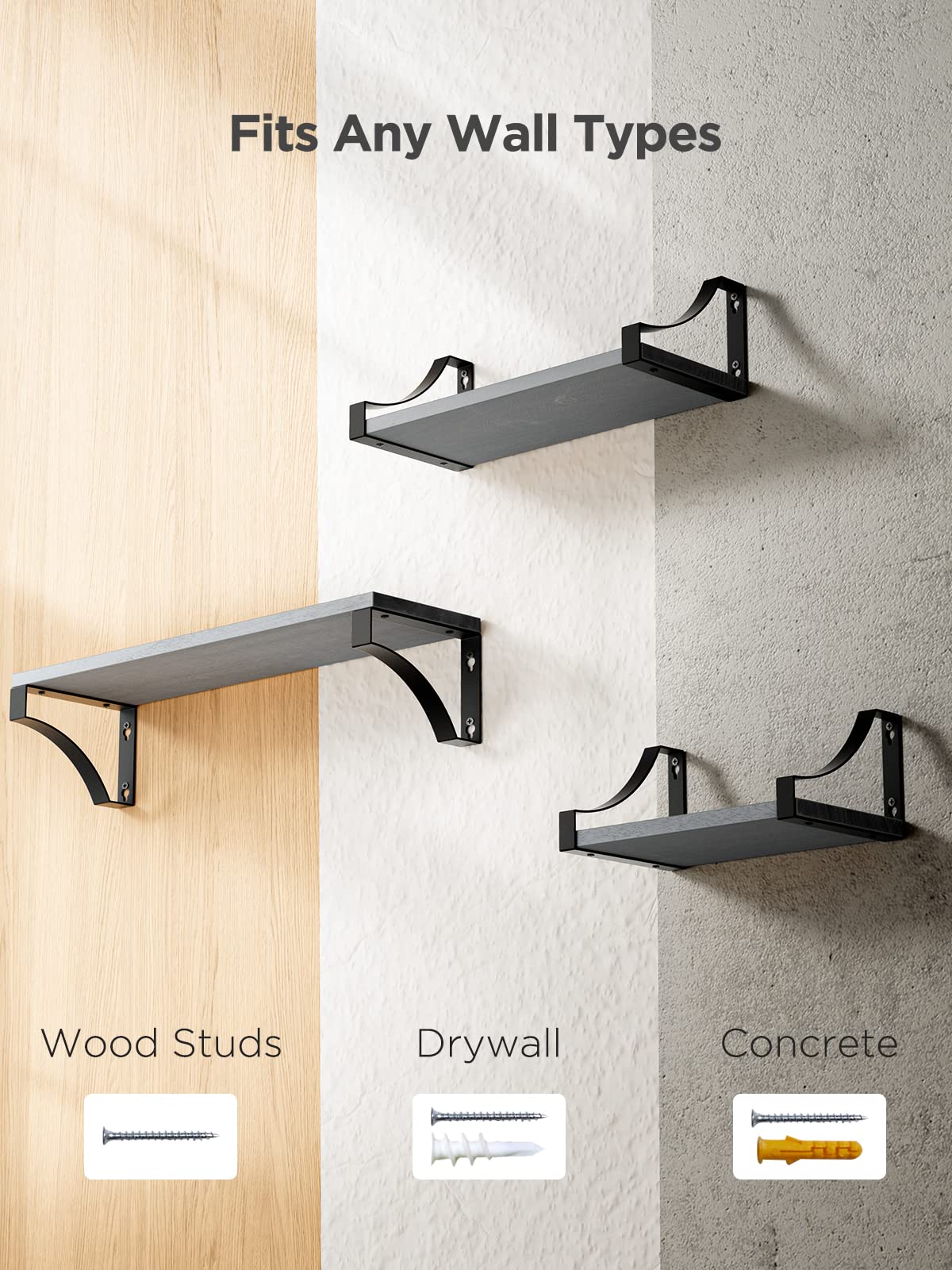 AMADA HOMEFURNISHING Floating Shelves Wall Mounted Set of 3, Rustic Wood Wall Shelves for Bedroom, Bathroom, Living Room, Kitchen, Laundry Room Storage & Decoration, Gray