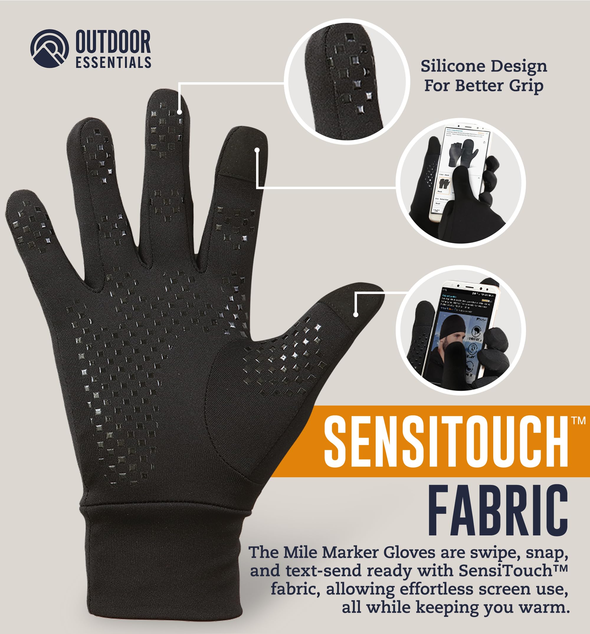 OutdoorEssentials Winter Gloves - Womens and Mens Waterproof Touch Screen Running, Texting, Cycling Gloves - Men or Women Warm Thermal Touchscreen Snow Glove Liners - X-Large
