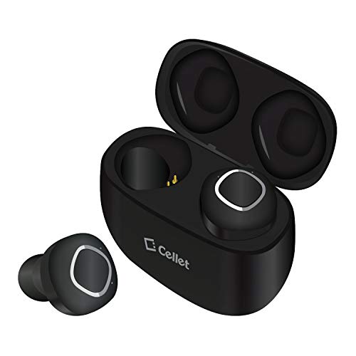 Cellet True Wireless Earbuds with Charging Case Compatible with All Bluetooth Enabled Device, Apple iPhone 12 Pro Max Mini 11 X XR XS Galaxy S21 20 S10 Note 20 10 9 Google Pixel Moto Nokia LG -Black