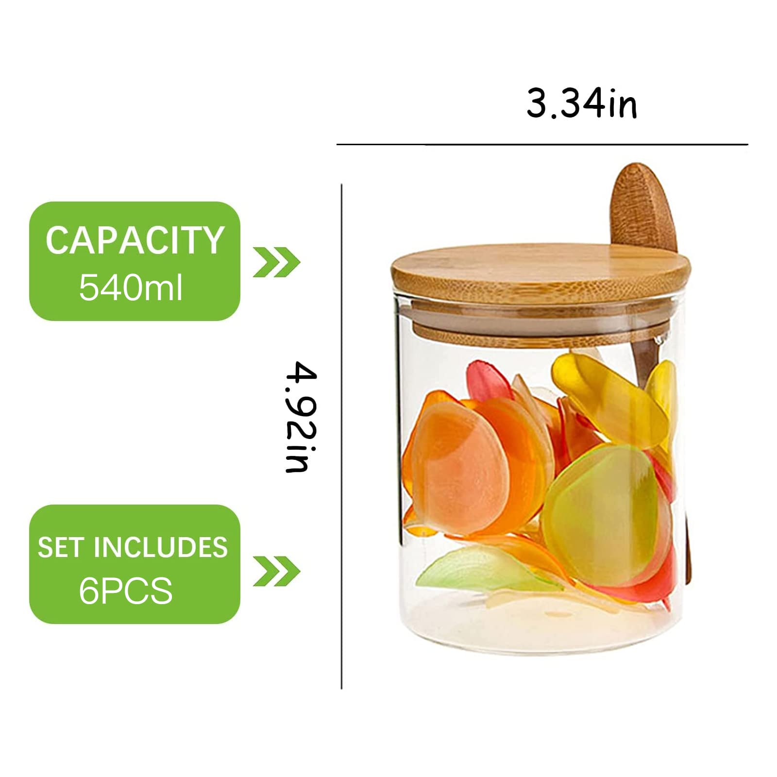 NEPIVEL 6 Pack Glass Jar with Bamboo Lids, 18.5Oz Glass Containers with Airtight Bamboo Lid and Spoons,100% Sealed overnight oats jars salad prep jars for Candy Coffee Beans Sugar Nuts Cookies